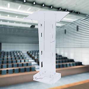 Gbonklong 110V LED Conference Pulpit Platform, Clear Acrylic Podium Speech Church Lectern Glass Transparent Lectern for Churches, Schools, Hotels, Conferences