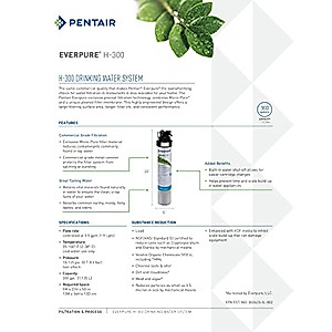 Pentair Everpure H-300 Drinking Water System, EV927076, Includes Filter Head, Filter Cartridge, All Hardware and Connectors, 300 Gallon Capacity, 0.5 Micron