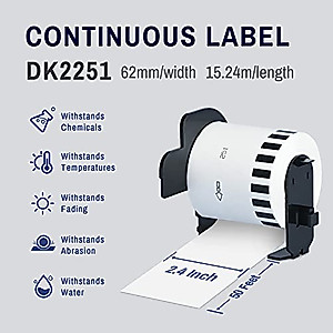 SAILNER Compatible Label Replacement for Brother DK-2251 (2.4" X 50 Ft.) Continuous Paper Tape Black/Red, Use with Brother QL Label Printers - 3 Rolls + 3 Frames DK-2251