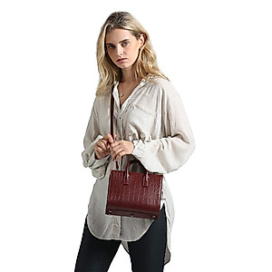 Women Handbags Leather Designer Top Handle Bags Crocodile Pattern Crossbody Shoulder Bags Wine Red Medium