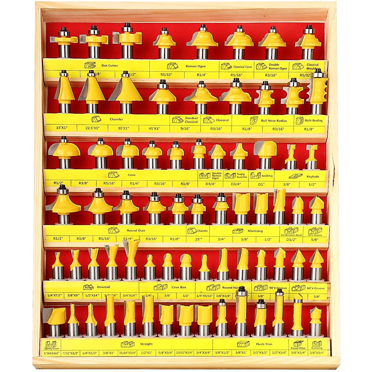 MEIGGTOOL 70PCS 1/2 Inch Shank Router Bit Set Door Window Bites with Tungsten Carbide Tips for Use On Wood, Metal, Plastic