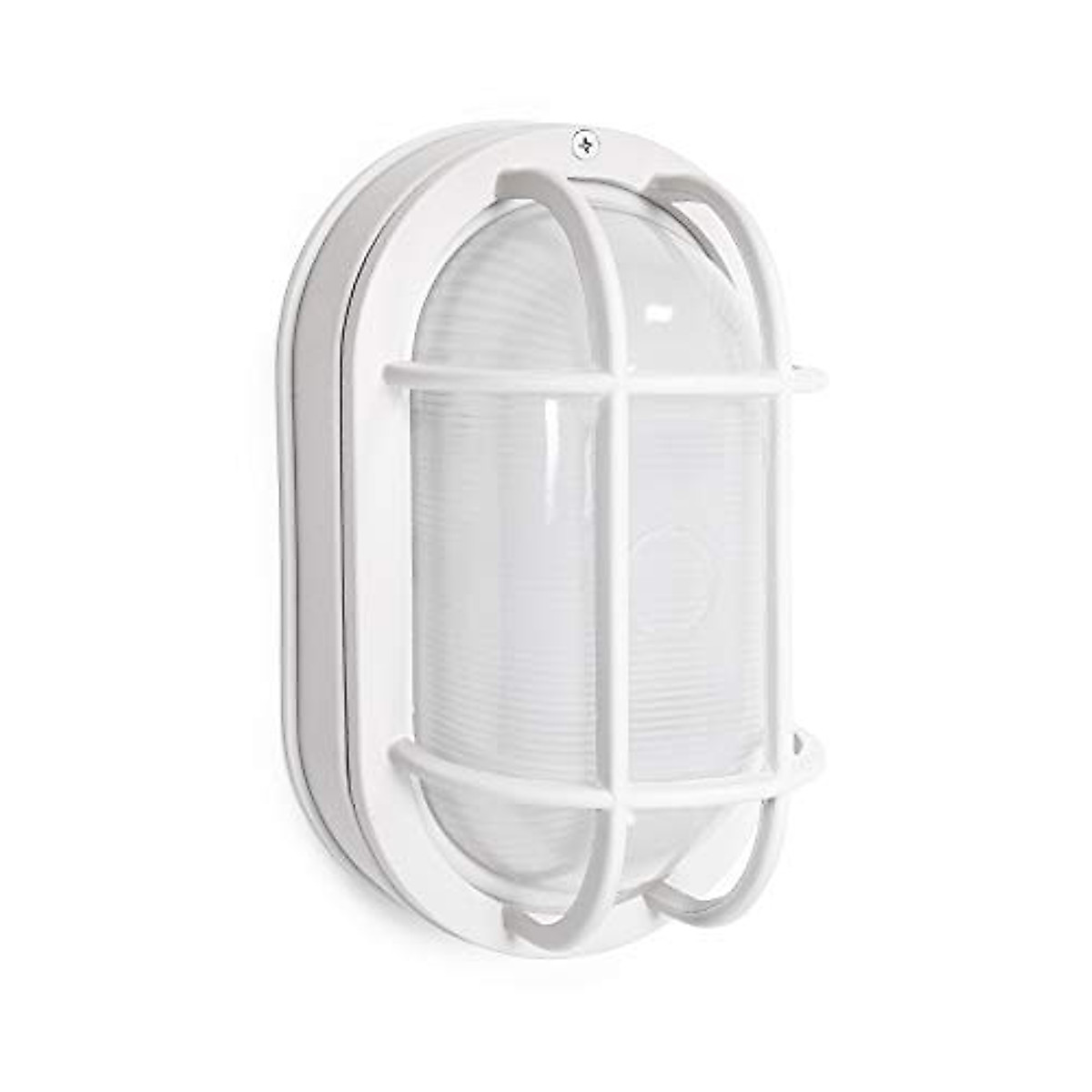 CORAMDEO Outdoor 8.5” Oval LED Nautical Bulkhead Light, Flush Mount for Wall or Ceiling, Wet Location, 75W of Light, 800 Lumens, 3K, White Cast Aluminum with Frosted Glass Lens