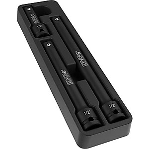 LEXIVON Impact Driver Extension Bar Set, 1/2" Drive | 3-Piece 3" 6" & 8" Long, Organized In A Tray | Hardened and Heat Treated Chrome Vanadium Steel (LX-115)