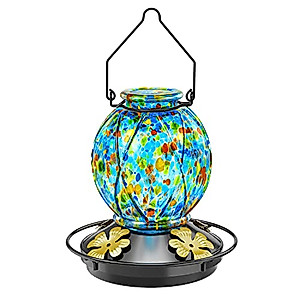 Hummingbird Feeder, Glass Hummingbird Feeder for Outdoors, Vibrant Colors Attract Hummingbirds, 18 Ounces, Netted Texture Ball Shape Bottle