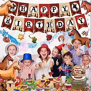 Western Cowgirl Party Supplies Including Horse Theme Happy Birthday Banner, Horse Hanging Swirls, Cake Toppers, Horse Balloon and Horse-Shaped Balloons for Horse Racing Party Retro Horse Rodeo Party