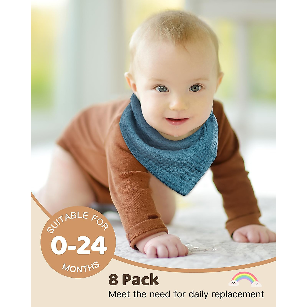 Lictin Muslin Baby Bandana Bibs - 8 Pack Baby Bandana Drool Bibs Cotton Unisex, Snap Muslin Bibs for Boys Girls, Absorbent & Soft for Teething and Drooling, Adjustable Snaps
