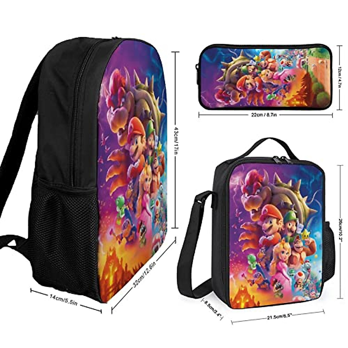 YUABVOP Fashion Cartoon Backpack Set Game Backpacks with Pencil Case And Lunch Bag Lunch Box For Kids Lightweight Travel Casual Daypack School Supplies