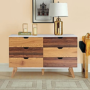 EazeHome 6 Drawer Dresser, Mid-Century Modern Dresser with Wide Double Drawer, 6 Chest of Drawers Wood Storage Cabinet for Bedroom, Living Room, Entryway
