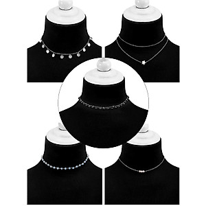 BBTO 9 Pieces Women Girls Layered Choker Necklace Sliver Layered Pendant Choker Jewelry Set (Style 1)