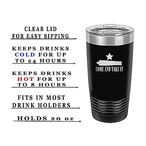 Rogue River Tactical Come and Take It Gonzales Texas Flag 20 Oz. Stainless Steel Travel Tumbler Mug Cup w/Lid Vacuum Insulated Hot or Cold (Black)