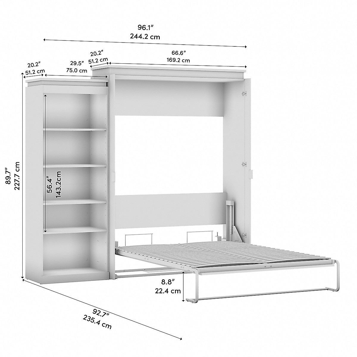 Bestar Orion Queen Murphy Bed with Shelves (97W) in Bark Grey and Graphite, Sleeping Arrangement with Storage