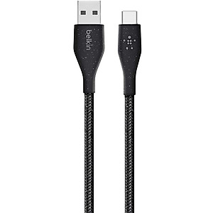 Belkin DuraTek Plus USB C to USB Cable - USB-A Cable W/ Leather Strap - Ultra-Strong Charging Cable W/ Flexible Insulation - Compatible W/ iPads, Samsung Galaxy, Google Pixel & More - 4ft (Black)