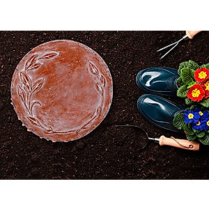 NAT & Jules Leaves Red Terracotta 12 inch Resin Stone Decorative Stepping Stone