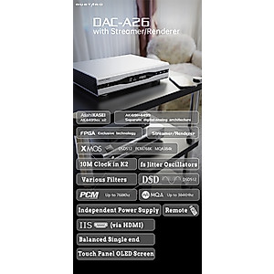 Gustard A26 MQA Decoder Dual AK4499EX & AK4191 Support DSD512 PCM768K MQA384K DAC-A26 with Streamer/Renderer (33 * 26 * 6.5cm, Silver, 1)