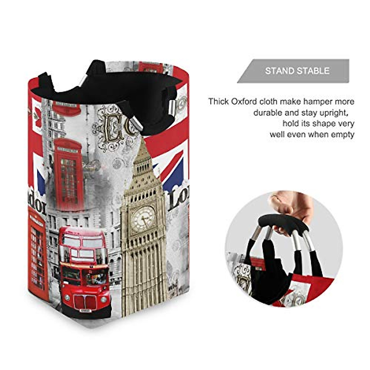 CaTaKu London Big Ben Large Laundry Basket Laundry Hamper Bag Washing Bin Clothes Bag Collapsible Tall with Handles Travel Bathroom College Storage for College Dorm