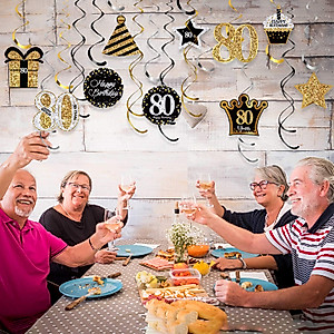 Frienda 80th Birthday Party Decorations, 80th Birthday Party Hanging Swirls Ceiling Decorations Shiny Celebration 80 Hanging Swirls Decorations for 80 Years Old Party Supplies, 30 Count