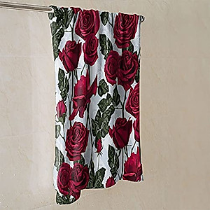 Floral Red Roses Small Hand Towel Kitchen Soft Microfiber 27.5'' X 15.7'' Multipurpose Fancy Flowers and Leaves Hand Towel for Bathroom