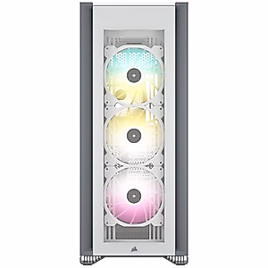CORSAIR iCUE 7000X RGB Full-Tower ATX PC Case – Three Tempered Glass Panels – Spacious Interior – Easy Cable Management – 4x CORSAIR SP140 RGB ELITE Fans Included – White
