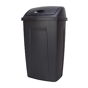 BMHSN 13 Gallon Trash Can, Plastic Swing Top Kitchen Garbage Trash Can, Black