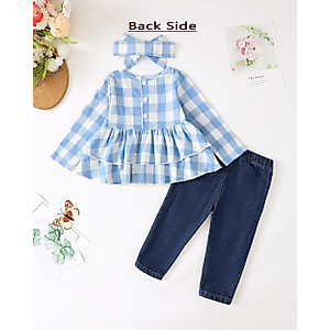 Renotemy 18-24 Months Girls Clothes Toddler Girl Outfits 2T Girl Clothes Cute Toddler Girls Clothes Blue Plaid Denim 18-24 Months Fall Winter