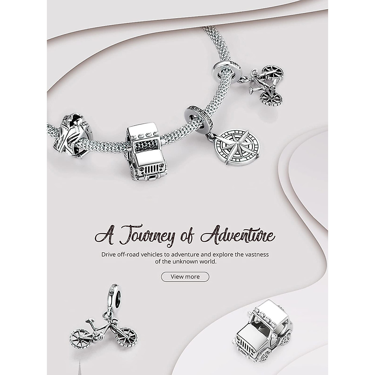 BISAER 925 Sterling Silver Car Charms Vehicle Travel Beads Charm for Bracelets Jewelry Gifts