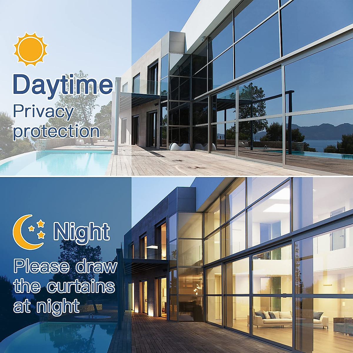 Haton Window Privacy Film One Way Window Tint for Home, Sun Blocking Anti UV Heat Control Reflective Mirror Vinyl, No Glue Static Cling Glass Door Window Covering, Silver, 17.5 x 78.7 Inches