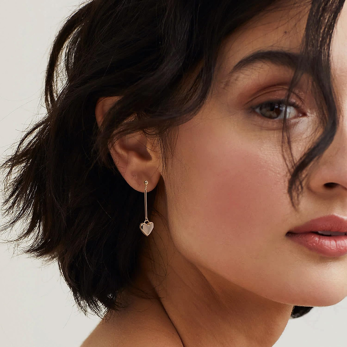 Cowlyn Heart Earrings Love Pendant Long 925 Silver Needle 14K Gold Dangle Drop Stud Cute Jewelry Valentines Day Gift for Women