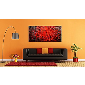 Seekland Art Hand Painted Large Oil Painting Texture Red Abstract Canvas Wall Art Decor Modern Contemporary Stretched Artwork Framed Ready to Hang for Bedroom Living Room
