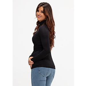DEVOPS Womens 2-Pack Long Sleeve Mock Turtleneck Stretch Fitted Shirts (Black/Heather Gray, Medium)