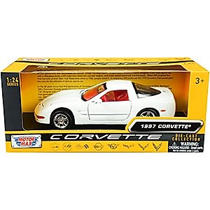 Motormax Toy 1997 Chevy Corvette C5 Coupe White with Red Interior History of Corvette Series 1/24 Diecast Model Car by Motormax 73210