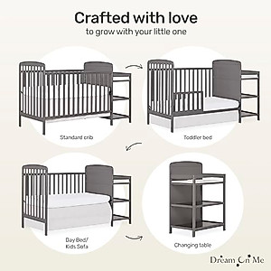 Dream On Me Anna 3-in-1 Full-Size Crib and Changing Table Combo in Steel Grey, Greenguard Gold Certified, Non-Toxic Finishes, Includes 1" Changing Pad, Wooden Nursery Furniture