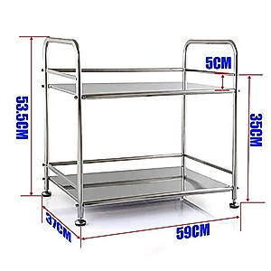 JF-XUAN Kitchen Shelf Kitchen shelf DoubleLayer Stainless Steel Microwave Oven Rack Kitchen Racks Spice Rack 59 * 37 * 35cm