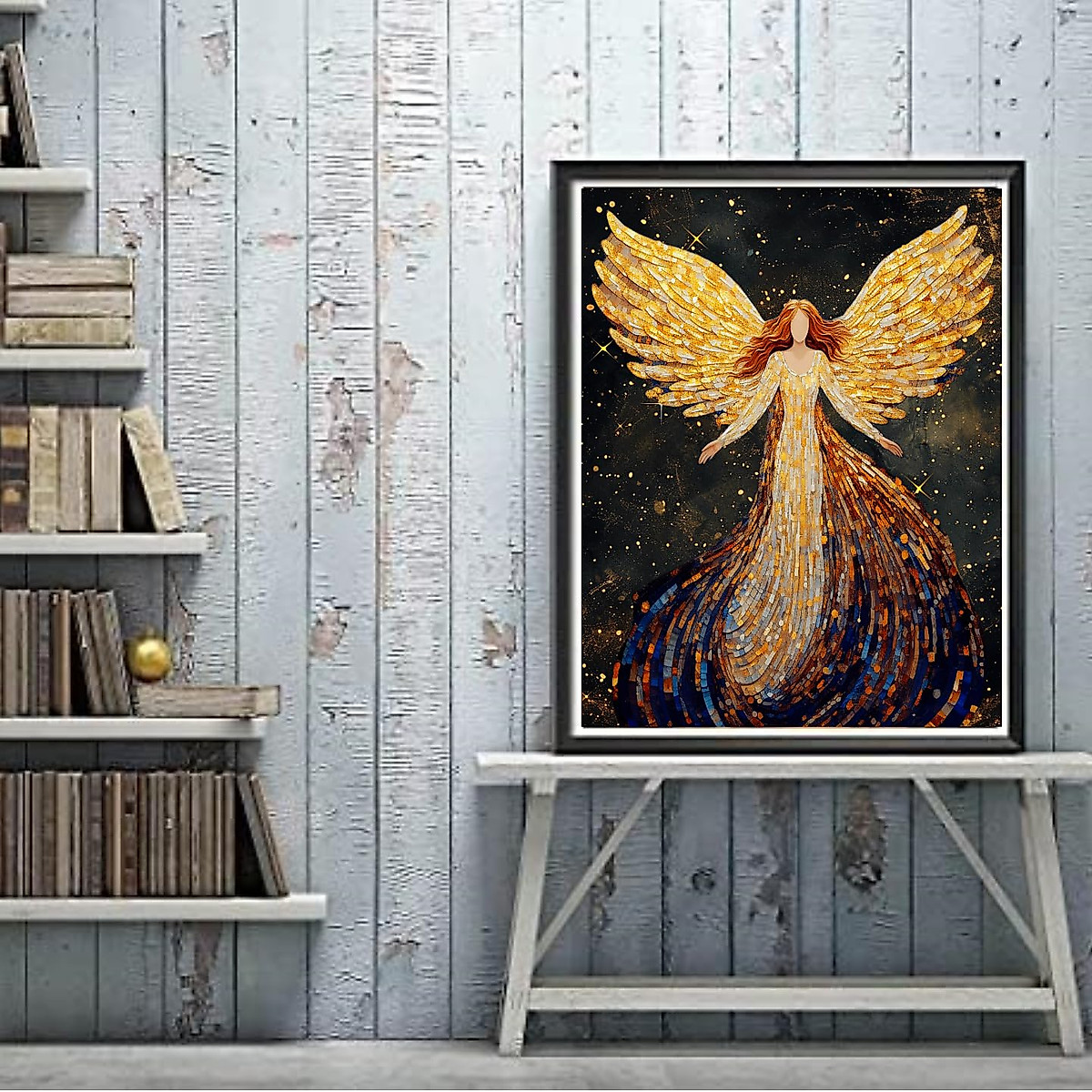 5D Diamond Art Painting Kits Full Drill Round Beads Art Gems Stone Cross Stitch DIY by Number Kits Wall Decoration 12x16 inch Angel Wing