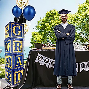 Graduation Card Box - Set of 4 Royal Blue and Gold Balloon Boxes with "GRAD" and"CLASS OF 2023" Letters Graduation Boxs for High School and College Graduation Announcements 2023 Decorations
