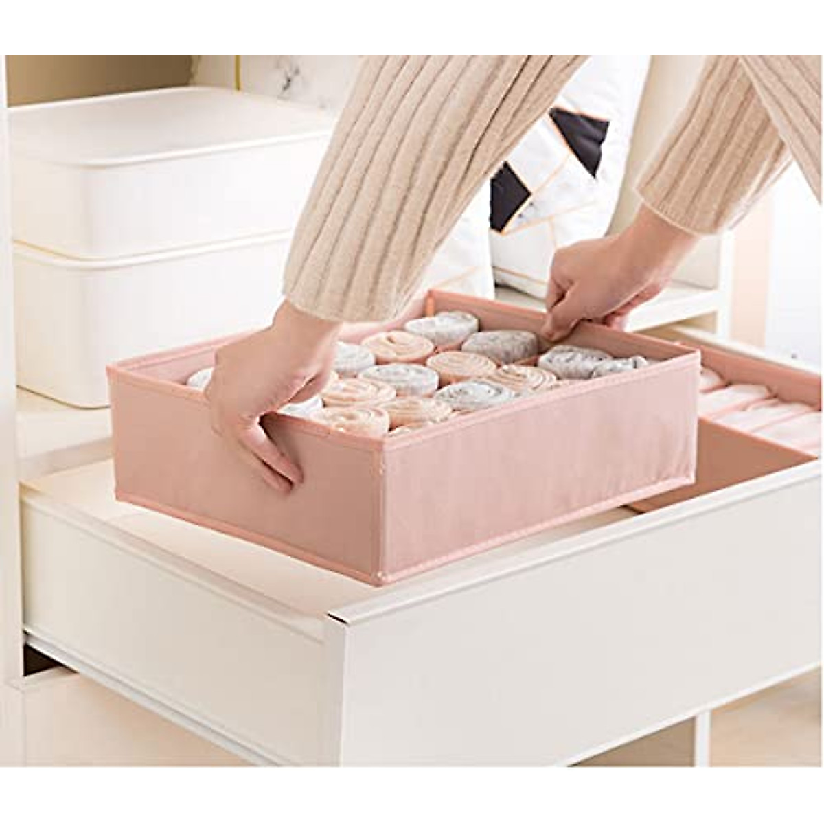 Xicennego Underwear Storage Box Set Drawer Divider, Underwear, Bra, Socks, Tie Storage Box-3 Sets（Pink