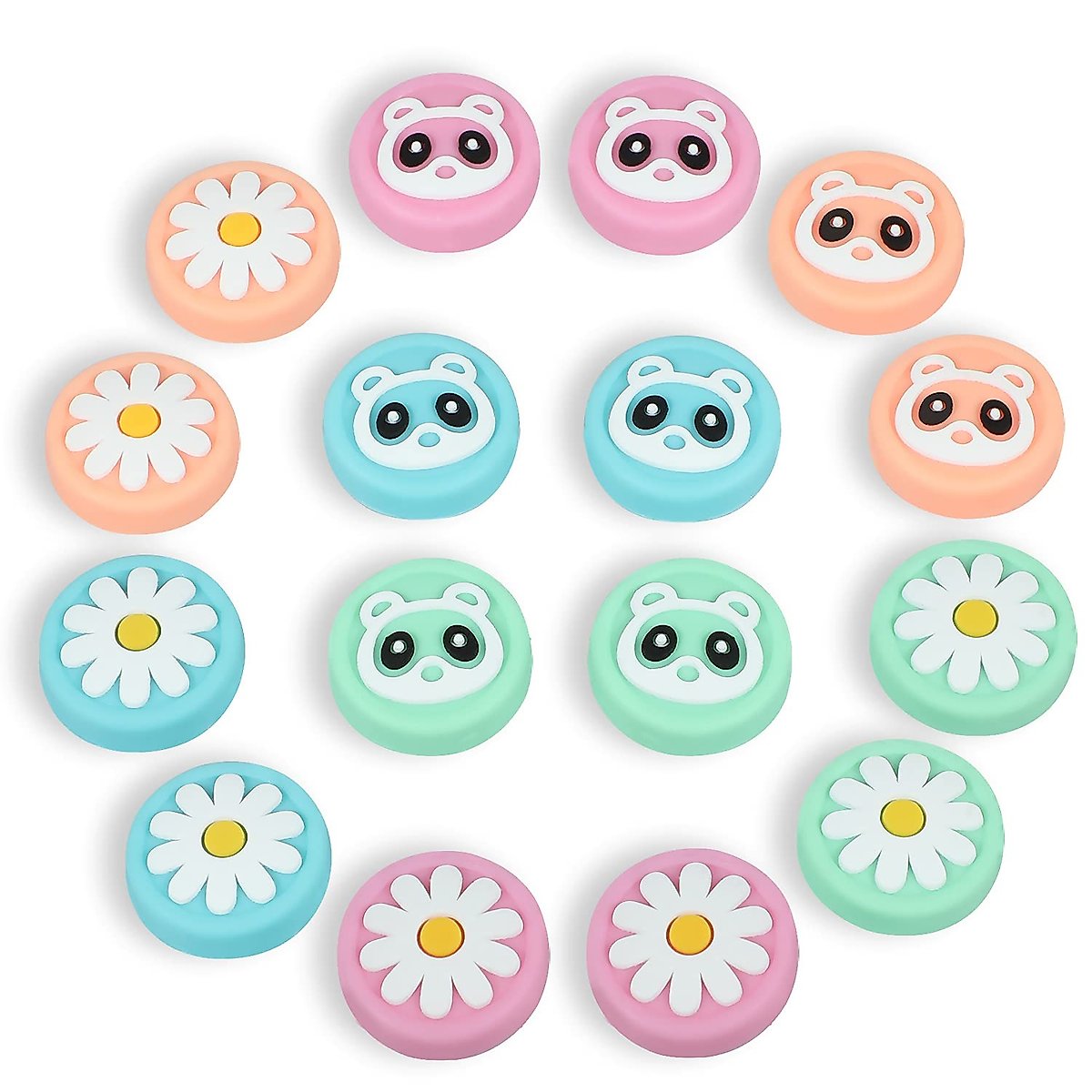 16 Pcs Cute Thumb Grip Caps Compatible with Nintendo Switch/Switch OLED/Switch Lite Console, Soft Silicone Analog Stick Button Cover for Joy-Con Controller, Joystick