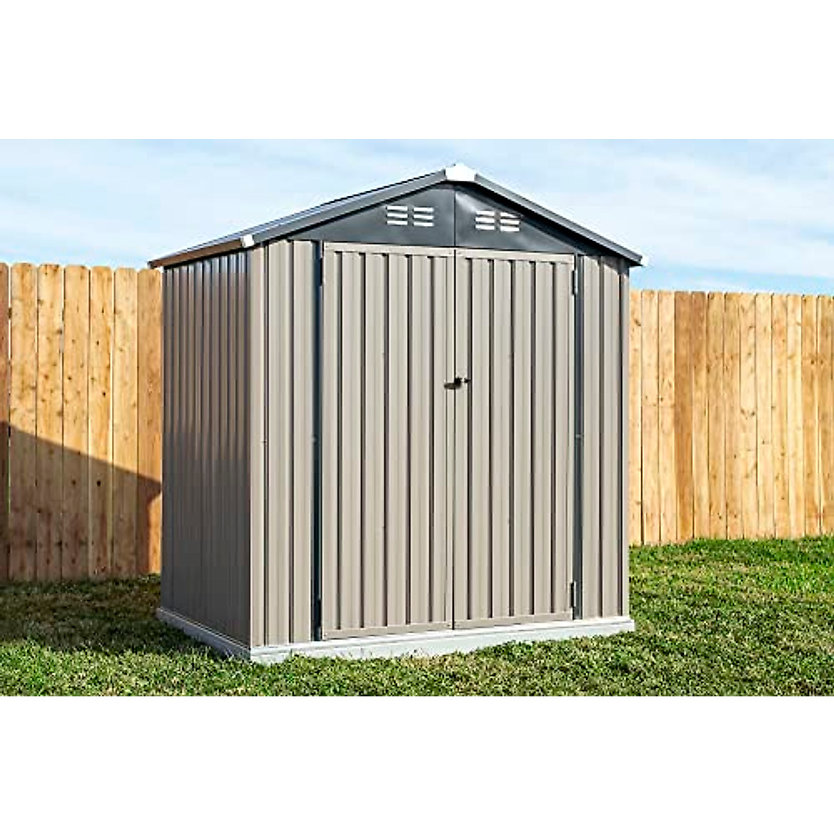 Cover-It 6x4 Metal Outdoor Galvanized Steel Storage Shed with Swinging Double Lockable Doors for Backyard or Patio Storage of Bikes, Grills, Supplies, Tools, Toys, for Lawn, Garden, and Camping, Tan