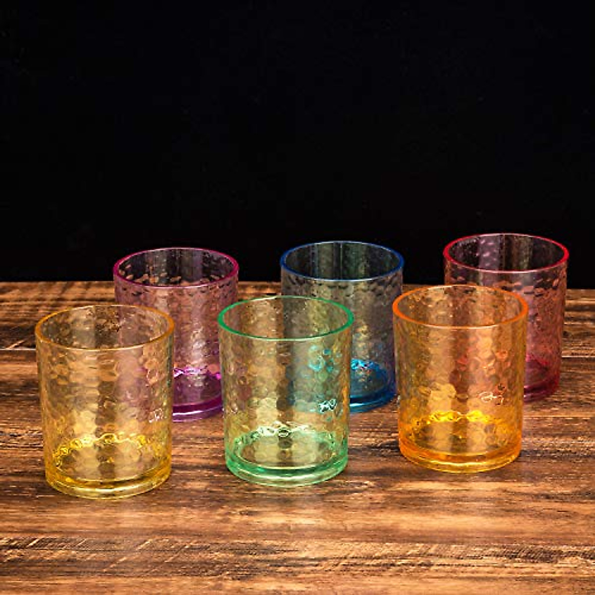 KX-WARE 14-ounce Acrylic Glasses Plastic Tumbler, set of 6 Multicolor - Hammered Style, Dishwasher Safe, BPA Free