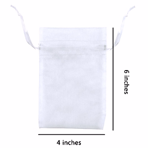 Hwceo Organza Gift Bags 50 Pcs Drawstring 4x6 inch White for Baby Shower,Girl Birthday,Mom Party Favors,Wedding,Bridal Shower,Valentines Day,Xmas,Bulk Sheer Fabric Mesh Tulle Sachet for Jewelry,Candy