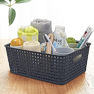 Vababa Pack of 4 Weave Plastic Baskets, Gray Plastic Storage Basket