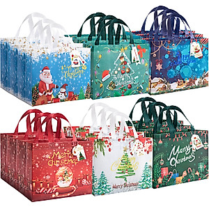 18Pcs Christmas Gift Bags with Gift Tags, Large Gift Bags Reusable Shopping Bags have Santa Claus Christmas tree snowman "Merry Christmas" ​Pattern of Gift Bag for Christmas Party, Christmas Surprise