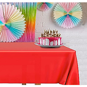 DecorRack 2 Rectangular Tablecloths -BPA- Free Plastic, 54 x 108 inch, Dining Table Cover Cloth Rectangle for Parties, Picnic, Camping and Outdoor, Disposable or Reusable in Red (2 Pack)