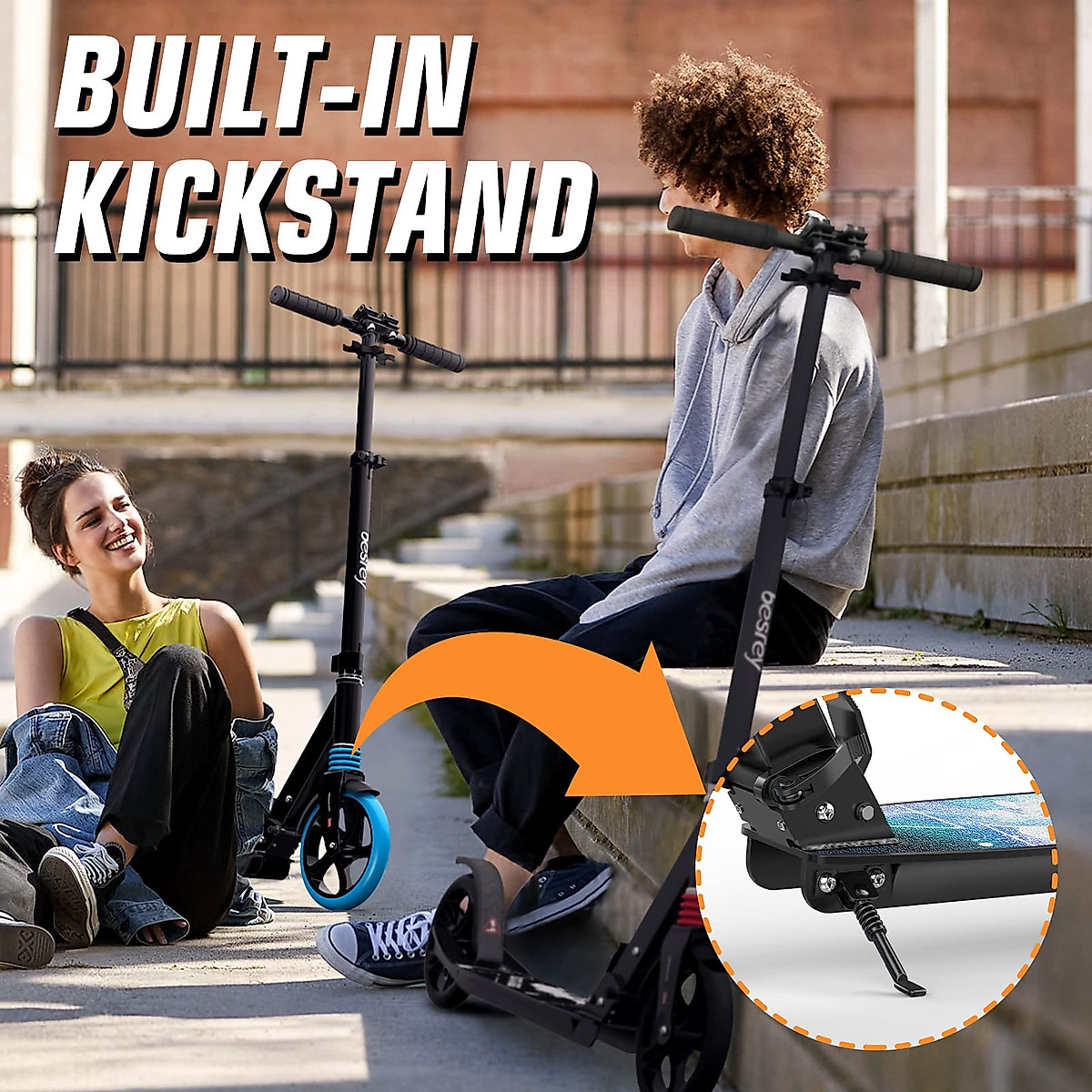 besrey Kick Scooters for Kids 8 Years and up-Teen and Adult Scooter 8" Big Wheels-Foldable Kick Scooters up to 220 Lbs-4 Levels Height Adjustment with Carry Strap (Blue)