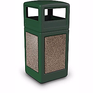 Commercial Zone StoneTec 42 Gallon Square Receptacle with Dome Lid, Forest Green w/Riverstone Panels, 72045499
