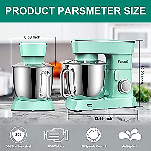 Upgraded Household Stand Mixer for Peicual 800W 10+P Speed High-Performance Tilt-Head Electric Kitchen Mixer 5.5 QT Stainless Steel Bowl with Dough Hook Flat Beater Wire Whisk & Splash Guard