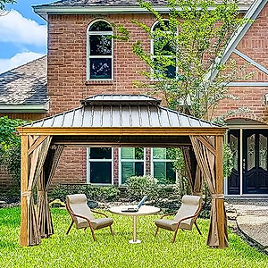 10'x12' Gazebo Curtains Outdoor Waterproof, Universal Replacement Curtain 4-Panels, Sidewalls with Zipper for Garden, Patio, Yard (Only Curtains)