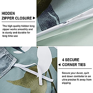 PHF Washed Soft Duvet Cover Set Queen Size, 3PCS Stylish Botanical Comforter Cover Set, Ultra Soft Comfy Durable Chic Duvet Cover with Pillow Shams Bedding Collection, 90" x 90", Sage Green Botanical