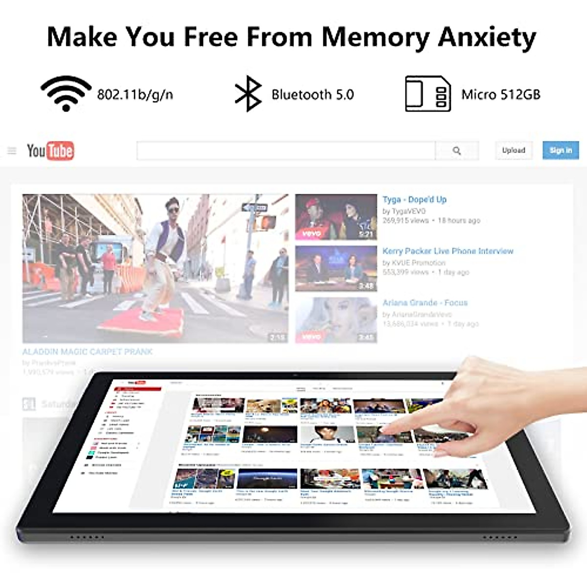 10 inch Tablets, Android 11.0 Tablets, 6GB+128GB, 512GB Expand, Quad-Core, Dual Camera, HD Touch Screen, BT, Wi-Fi 6, Google GMS