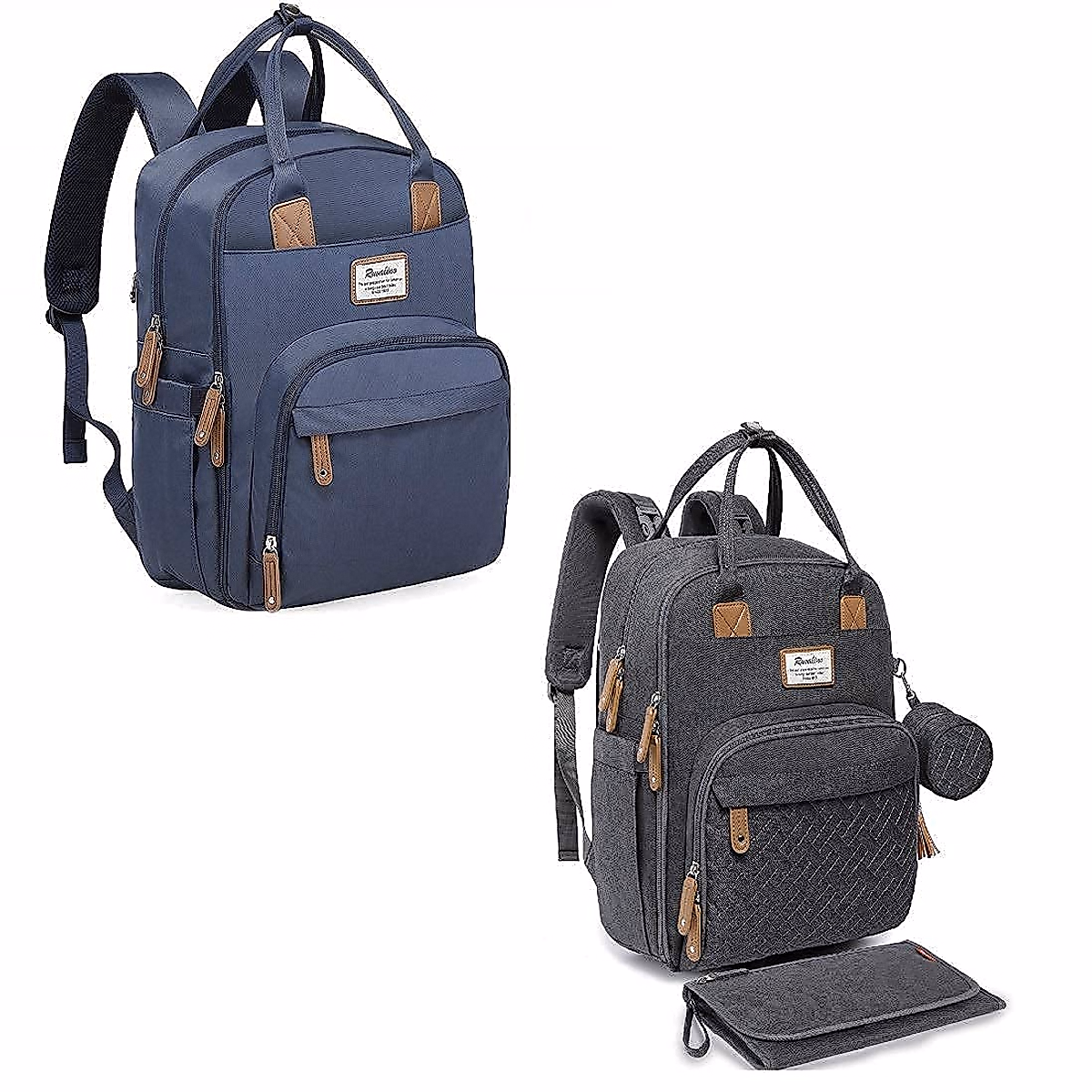 RUVALINO Diaper Bag Backpack Set, Unisex All-in-One Baby Bags for Boy Girl, Multifunction Large Travel Backpack with Portable Changing Pad, Stroller Straps, Pacifier Case and Insulated Pockets
