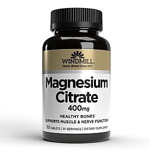 Windmill Natural Vitamins Magnesium Citrate 400 mg, Immune Support, Supports Muscle Recovery, Supports Healthy Heart, 60 Count, 30 Servings